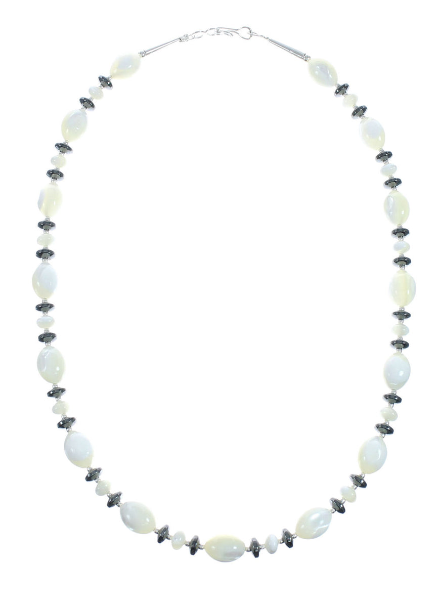 Genuine Sterling Silver Hematite and Mother of Pearl Bead Necklace X10 ...