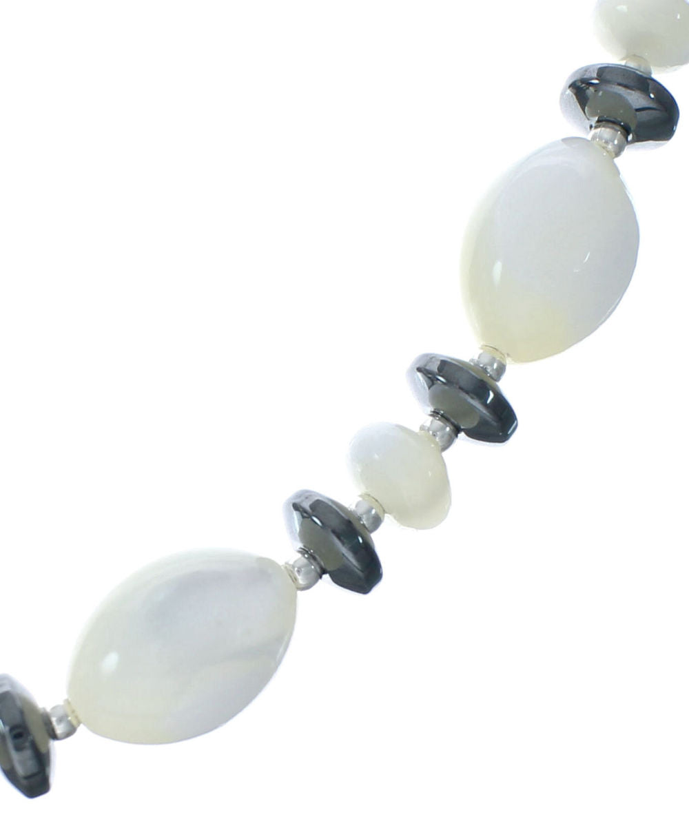 Genuine Sterling Silver Hematite and Mother of Pearl Bead Necklace X10 ...