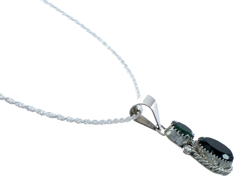 Navajo Sterling Silver Italian Rope Chain And Emerald Pendant Set X105 ...