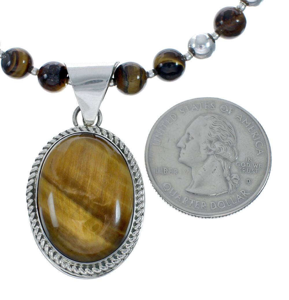 Native American Tiger Eye And Sterling Silver Pendant Bead Necklace X1 ...