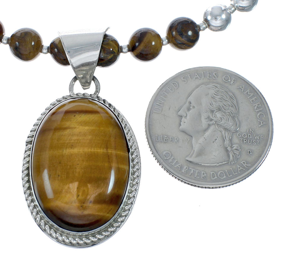 Native American Tiger Eye And Sterling Silver Pendant Bead Necklace X1 ...