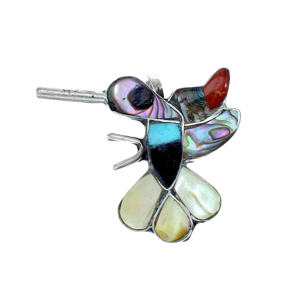 Zuni Multicolor Inlay Genuine Sterling Silver Hummingbird Pin Pendant ...