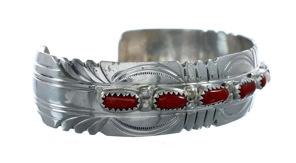 Genuine Navajo Coral Sterling Silver Cuff Bracelet NX11979 ...