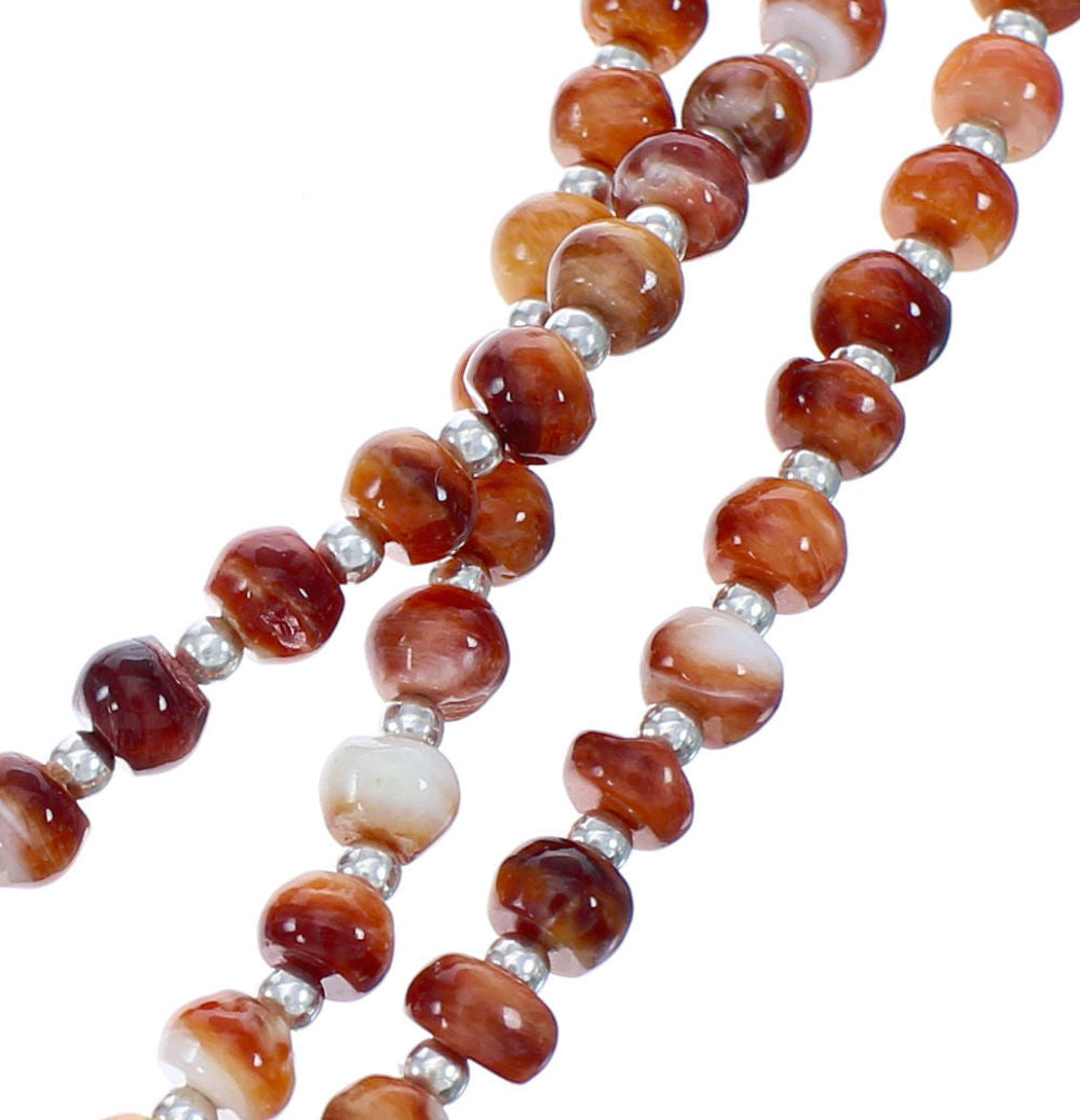 3-Strand Red Oyster Shell Navajo Sterling Silver Bead Necklace MX12159 ...