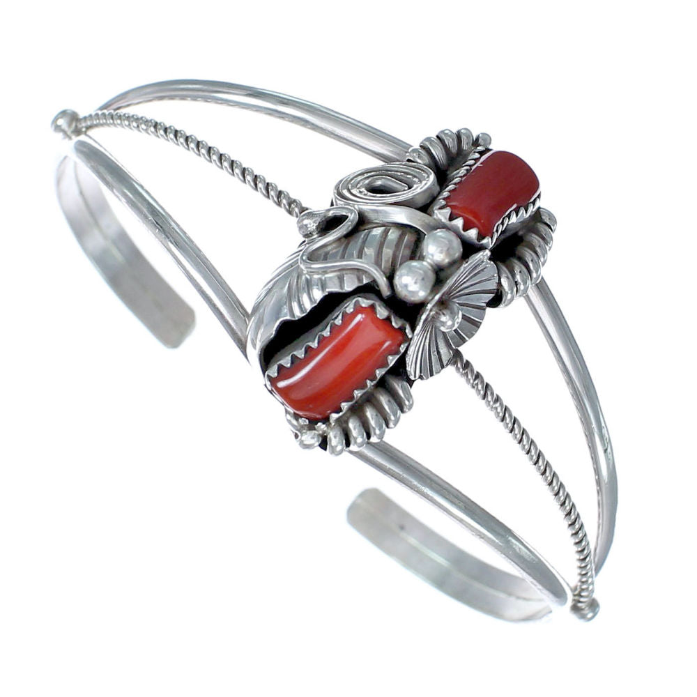 Native American Navajo Sterling Silver Coral Cuff Bracelet AX121354 ...