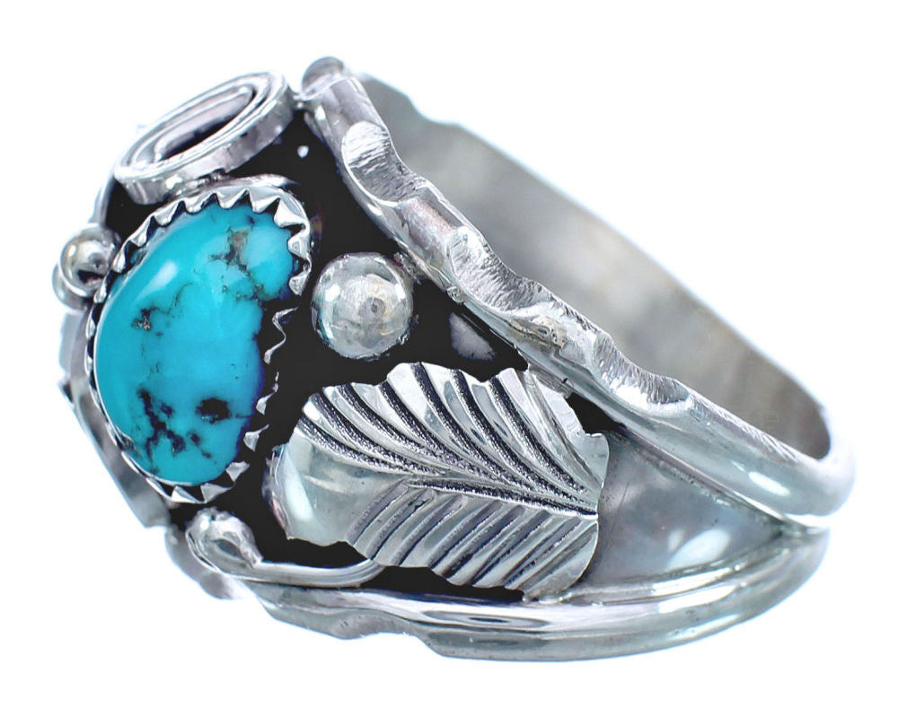 Native American Leaf Sterling Silver And Turquoise Ring Size 10-1/2 JX ...